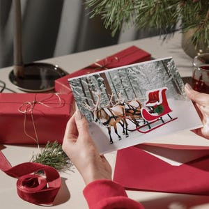 Christmas Reindeer and Sleigh Scene Winter Wonderland Holiday Art - Etsy