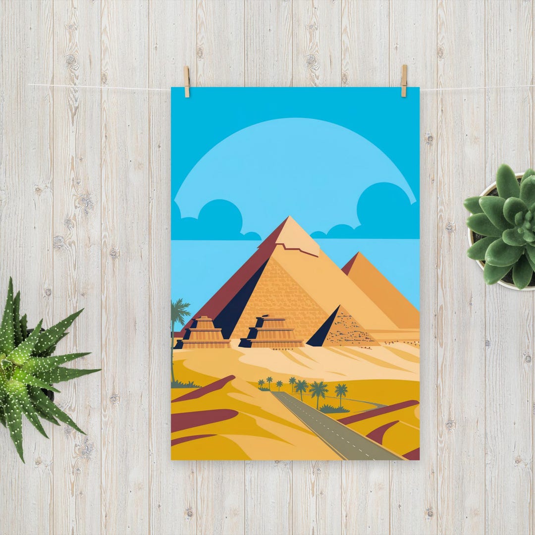 Pyramids of Giza Flat Vector Art Print Minimalist Geometric Poster ...