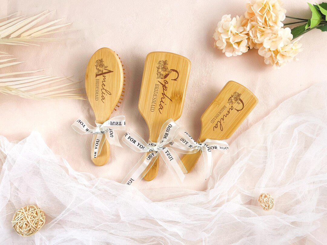 Personalized Wooden Bridesmaid Hair Combs, Engraved Wood Comb, Wedding ...