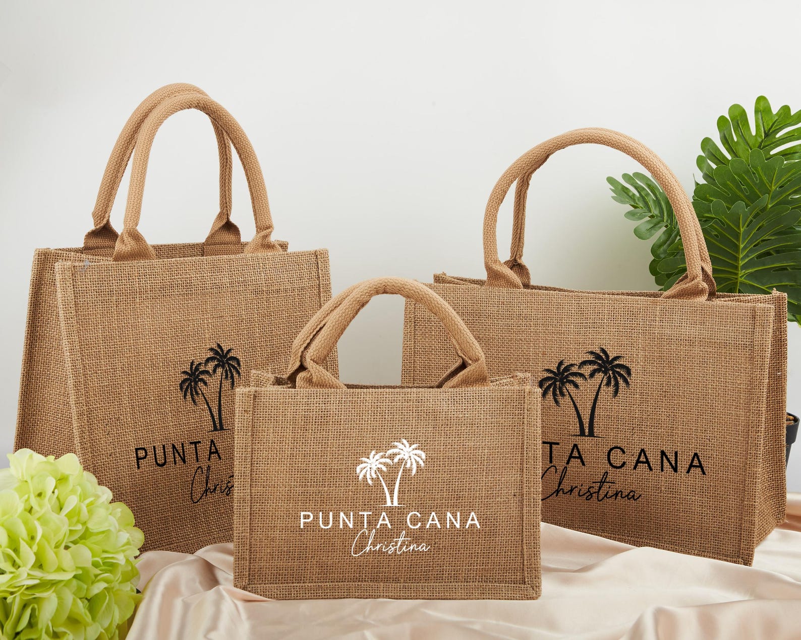 Custom Bridesmaid Beach Burlap Bags, Personalized Name Jute Bag With ...