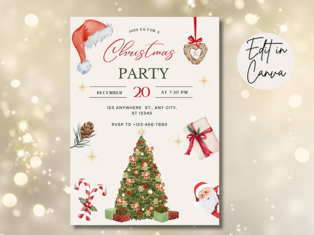 Editable Christmas Party Invitation Template | Holiday Dinner (digital ...