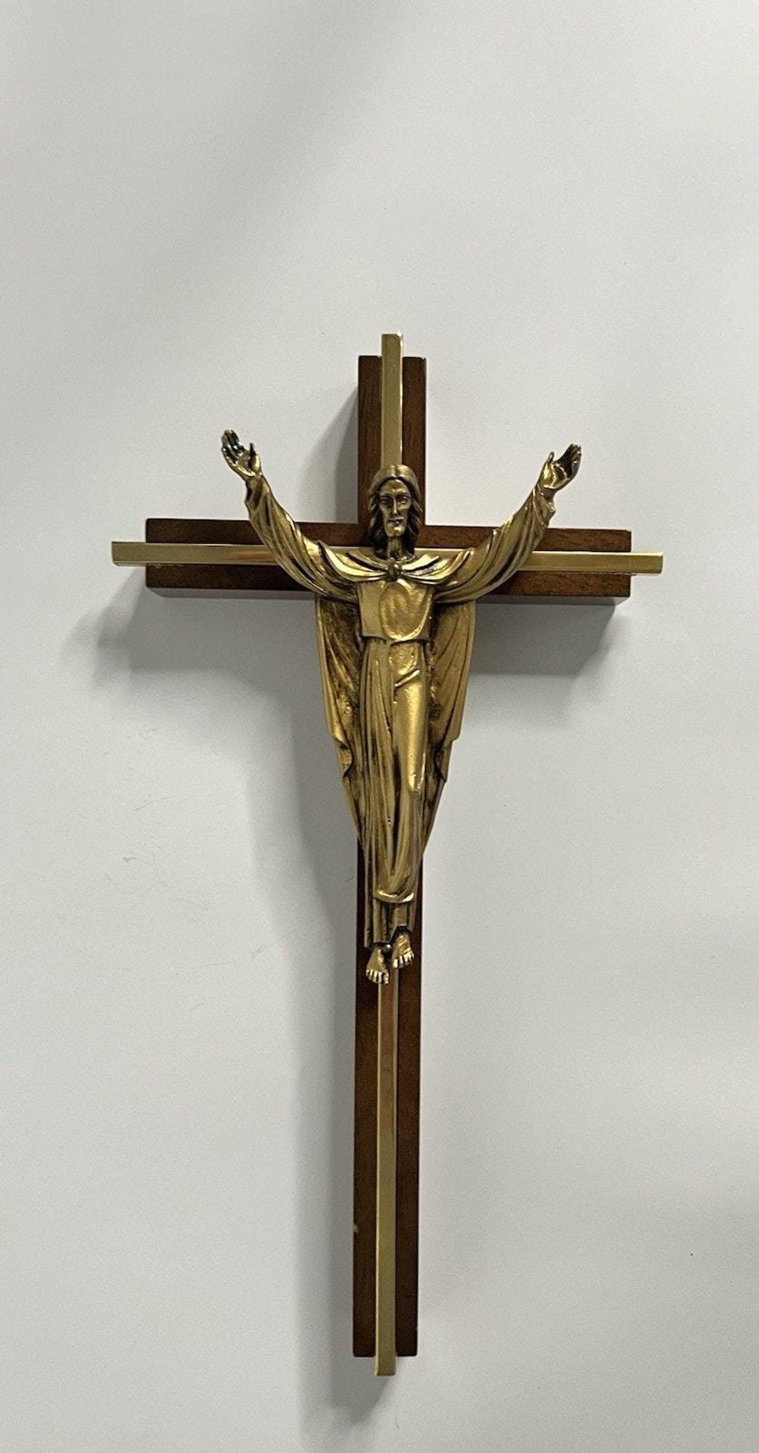 Vintage Jeweled Cross Co. Wood & Gold Cross Crucifix 10” L - Etsy