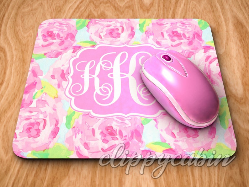 Monogram Mouse Pad Monogram Mousepad Roses Mousepad Custom | Etsy
