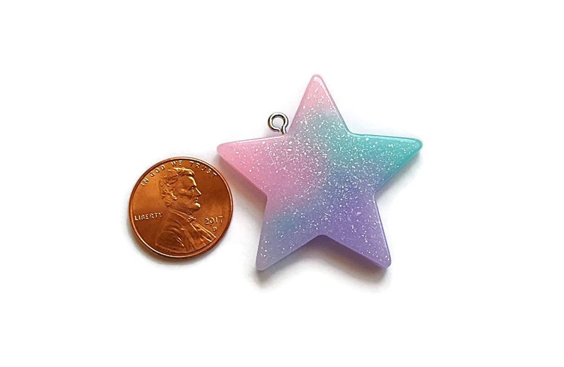 Glitter Star Resin Pendant Pink Purple Blue/teal 39mm X 37mm (1) - Etsy