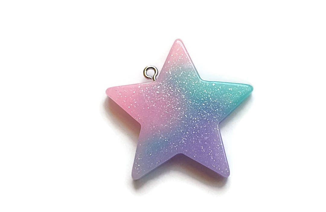 Glitter Star Resin Pendant Pink Purple Blue/teal 39mm X 37mm (1) - Etsy