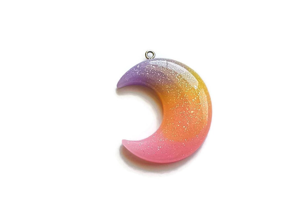 Crescent Moon Glitter Pendant Purple Yellow Pink Resin 1 - Etsy