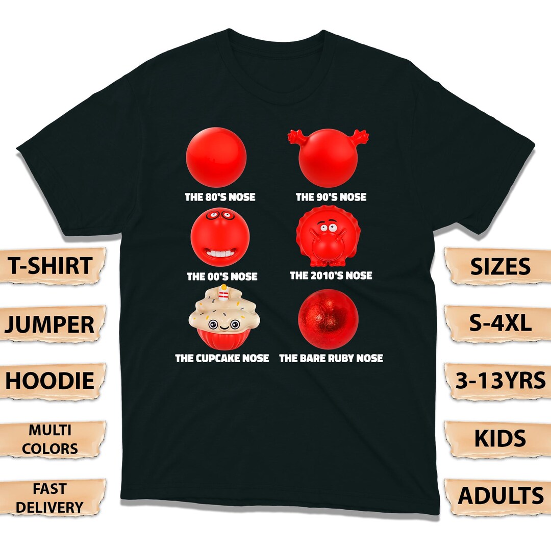 Retro Red Nose Evolution T-shirt, Collection of Classic Red Noses ...