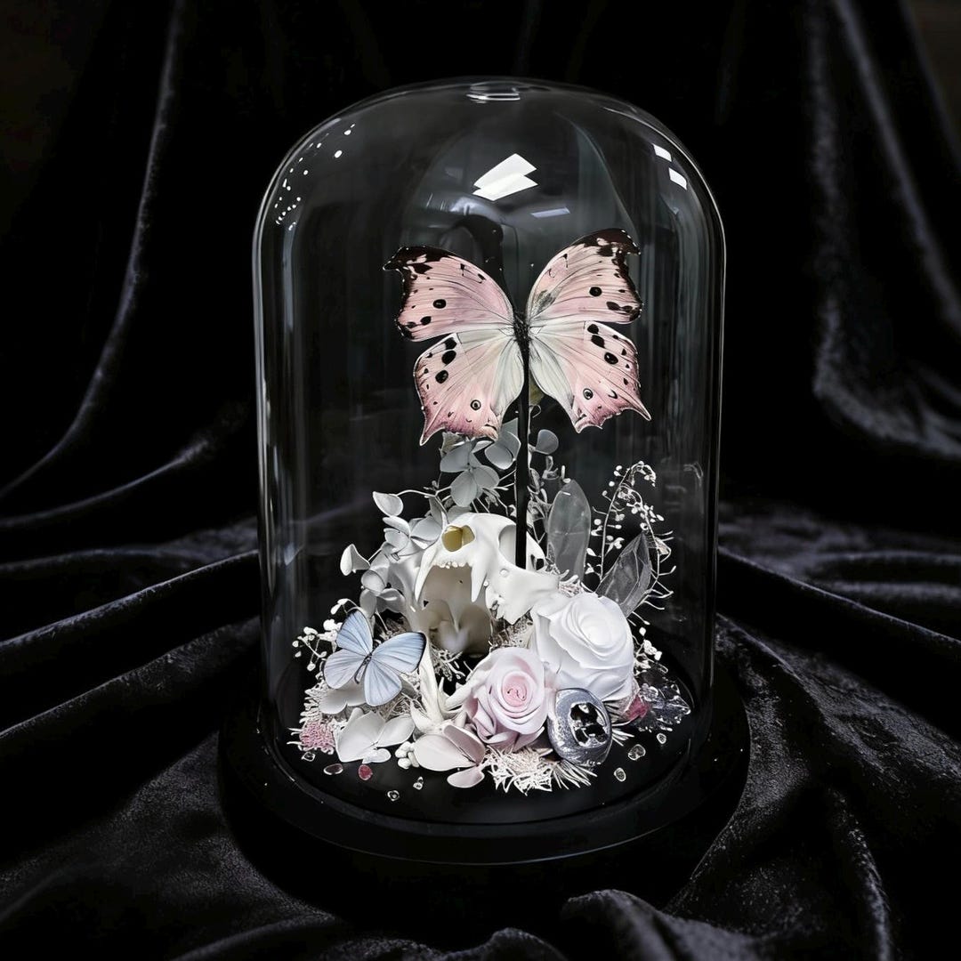 Gothic Fox Skull & Pink Butterfly Specimen Dome - Real Taxidermy Art ...