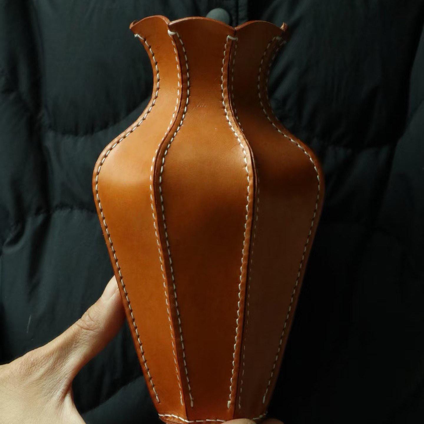 Handcrafted Calfskin Leather Vase: Elegant Cottagecore Home Decor - Etsy
