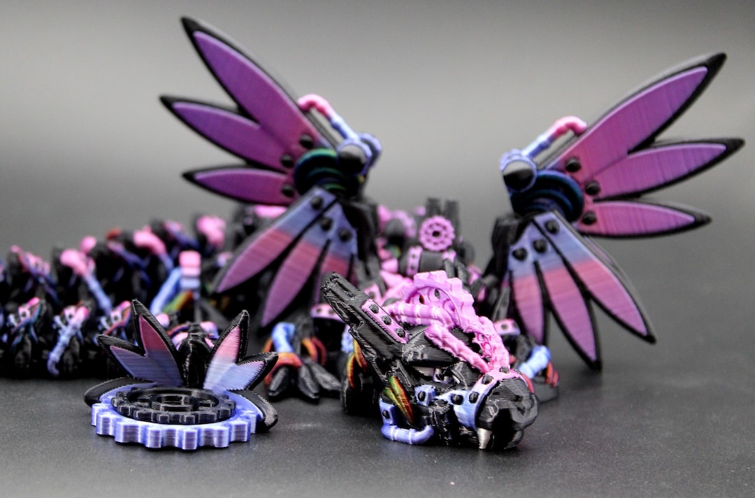 Steampunk Dragon – 3D Printed Articulated Gear Dragon, Pink Purple Blue ...