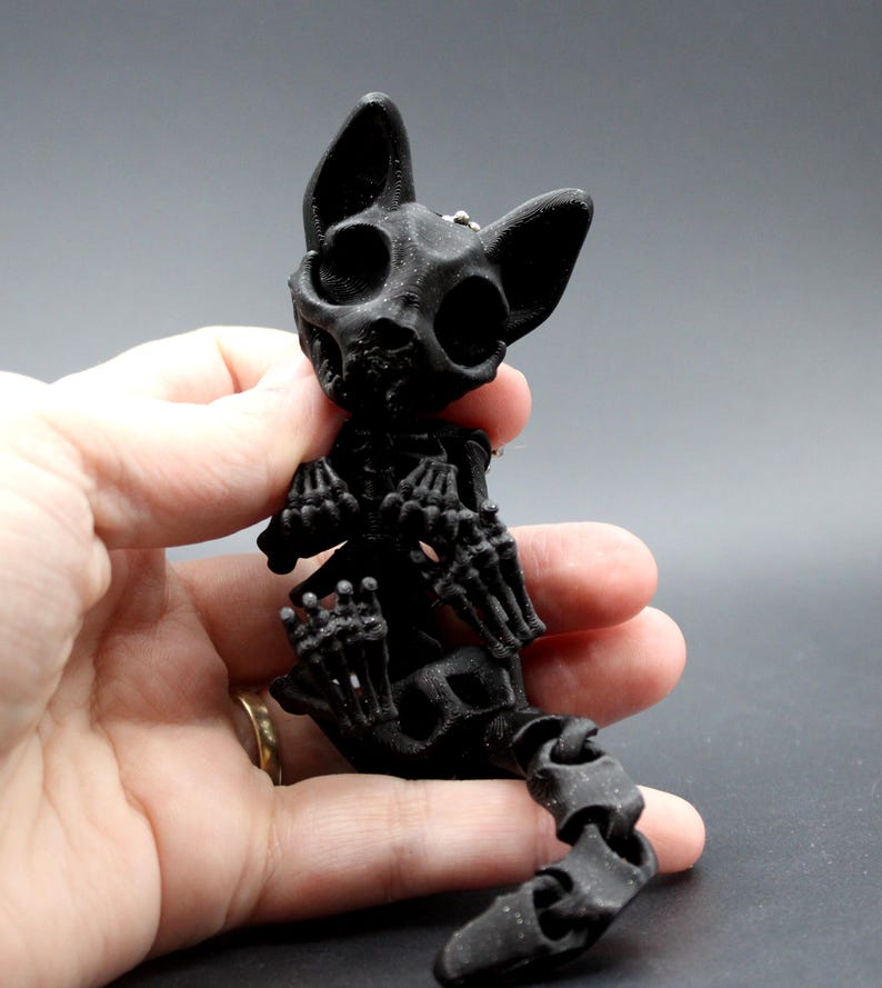 Skelly Cat Keychain | Articulated Skeleton Cat Figurine Halloween Gift ...