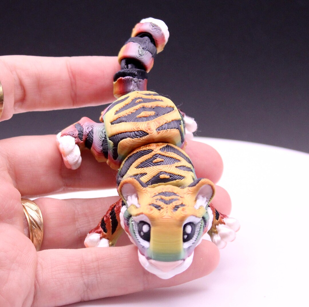 Rainbow Tiger Figurine • Articulated 3D Printed Fidget Pet - Etsy