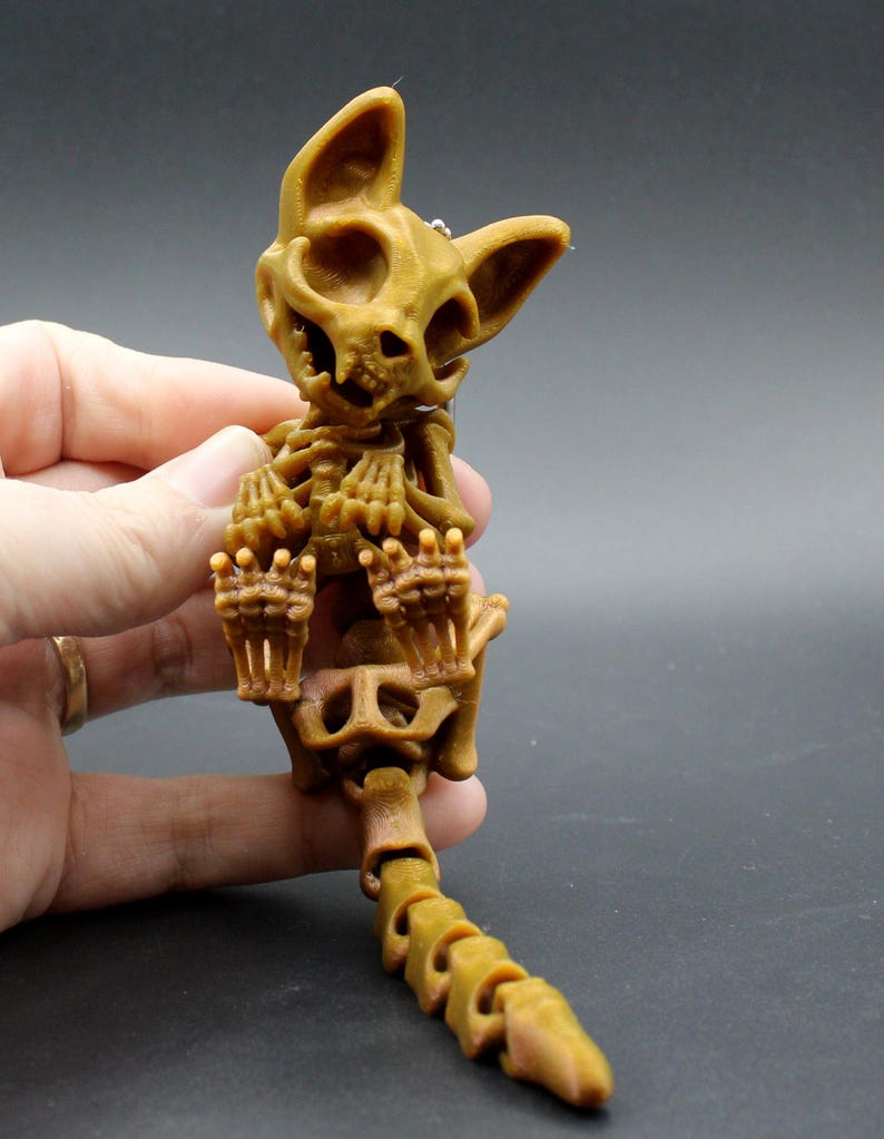 Skelly Cat Keychain | Articulated Skeleton Cat Figurine Halloween Gift ...