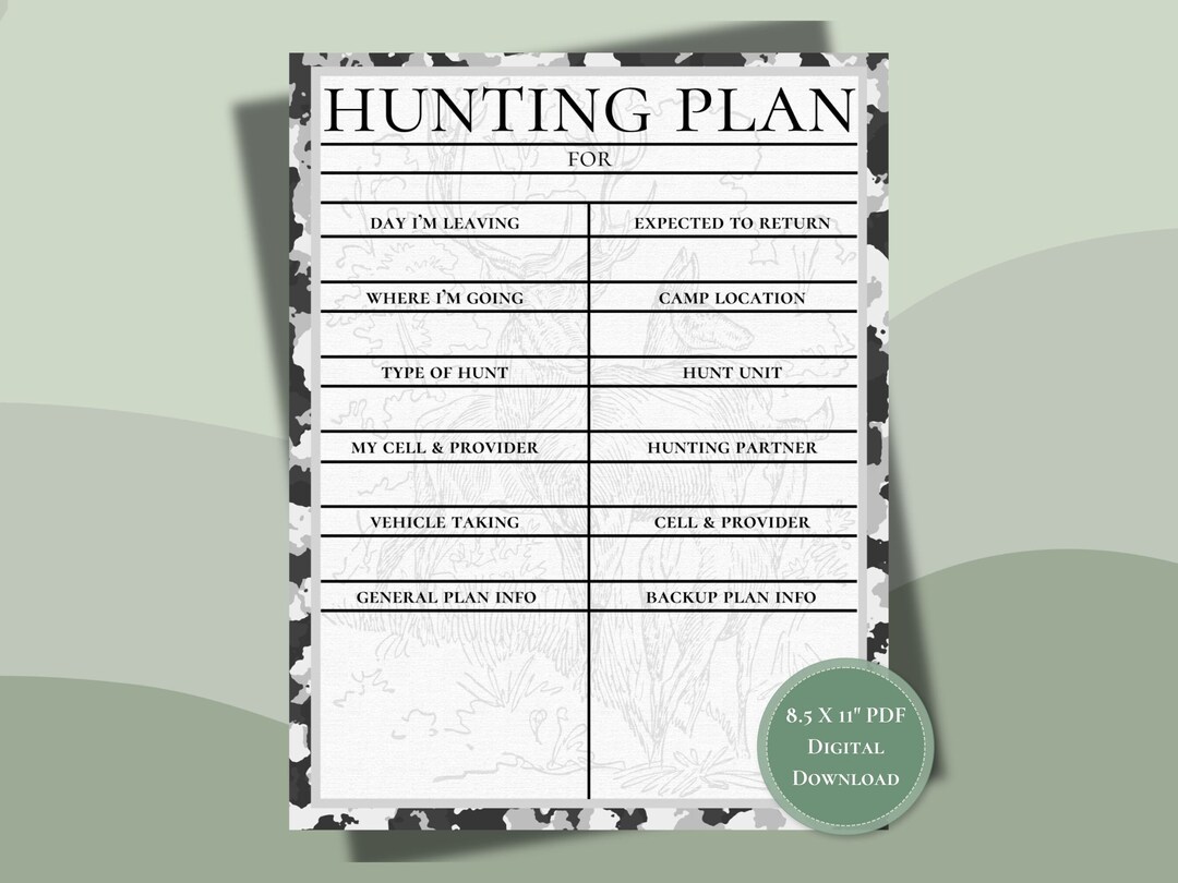 Hunting Trip Plan, Safety Plan for Hunting Printable, Emergency Contact ...
