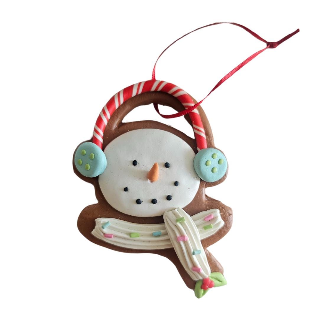 Frosted Snowman Cookie Ornament With Ear Muffs & Scarf – Clay Dough ...