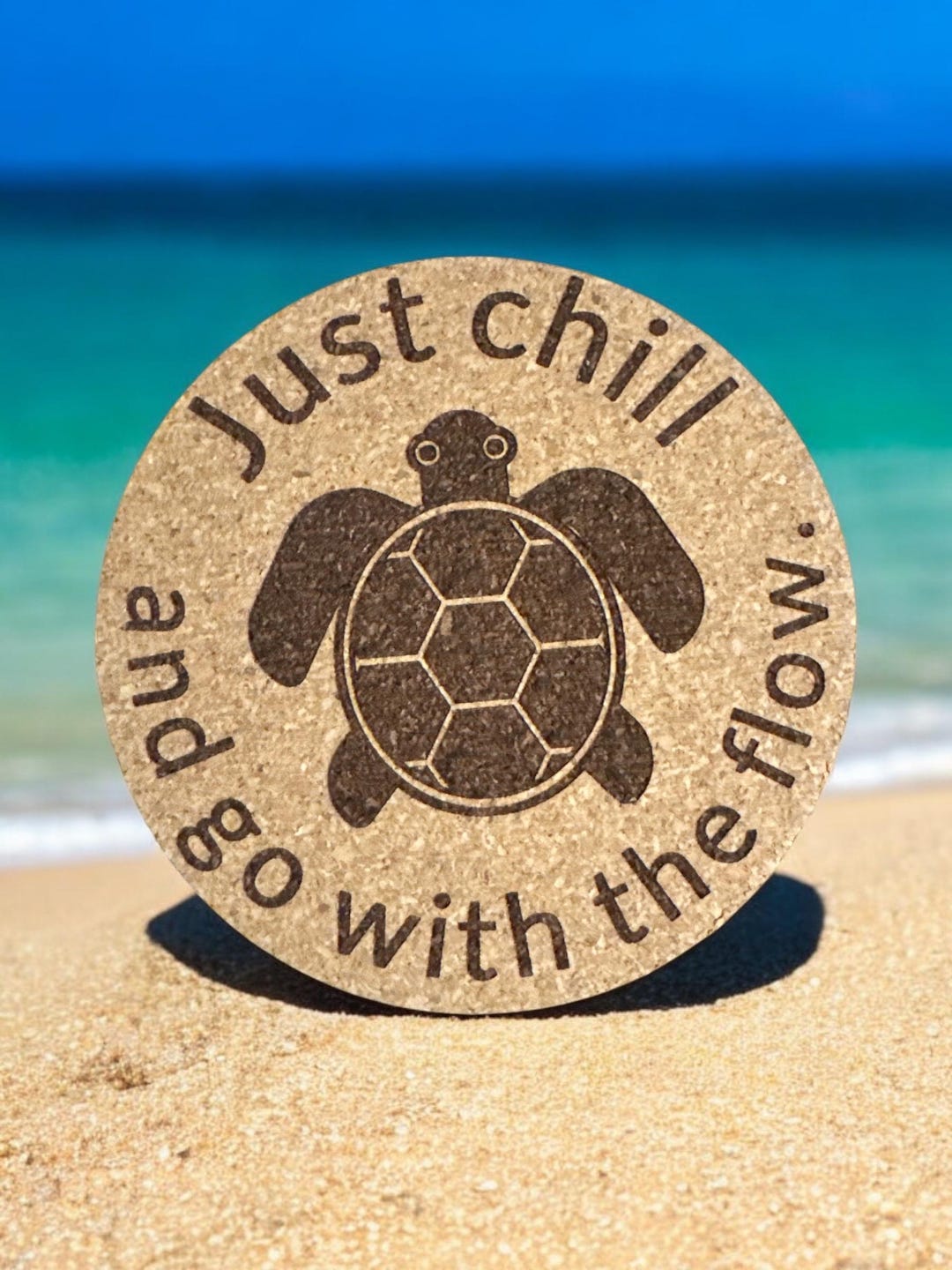 Engraved Just Chill and Go With the Flow Round Cork Coaster. This is ...