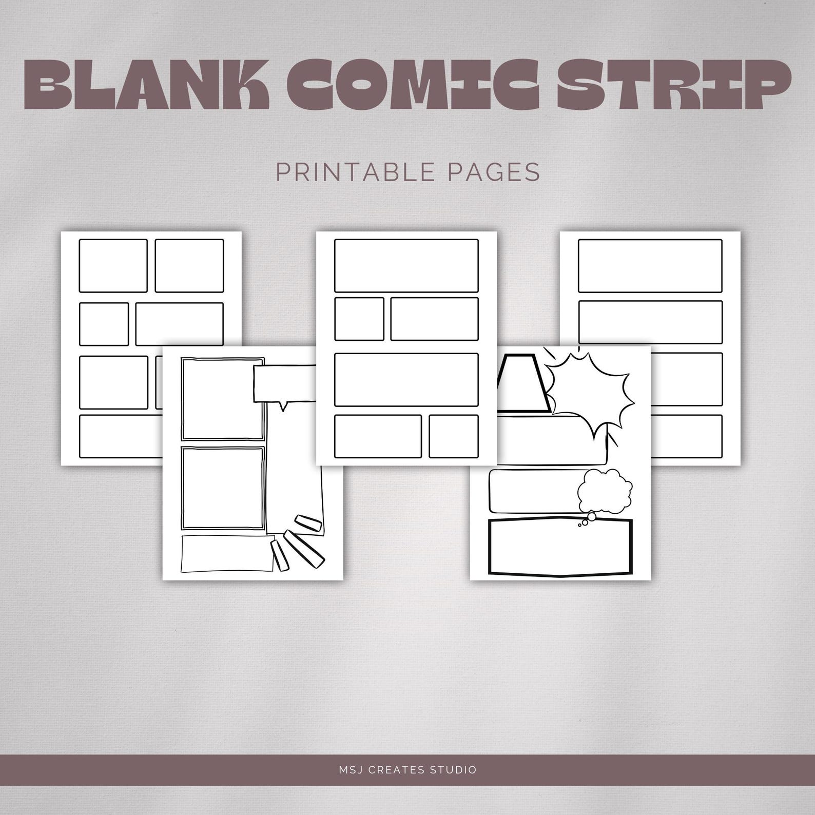 Printable Blank Comic Strip Templates | 12 Page DIY Comic Book for Kids ...