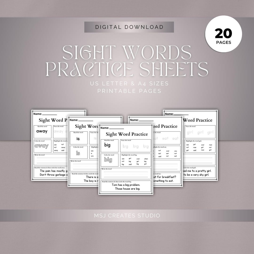 Sight Words Practice Sheets | Tracing, Writing, Colouring | Printable ...