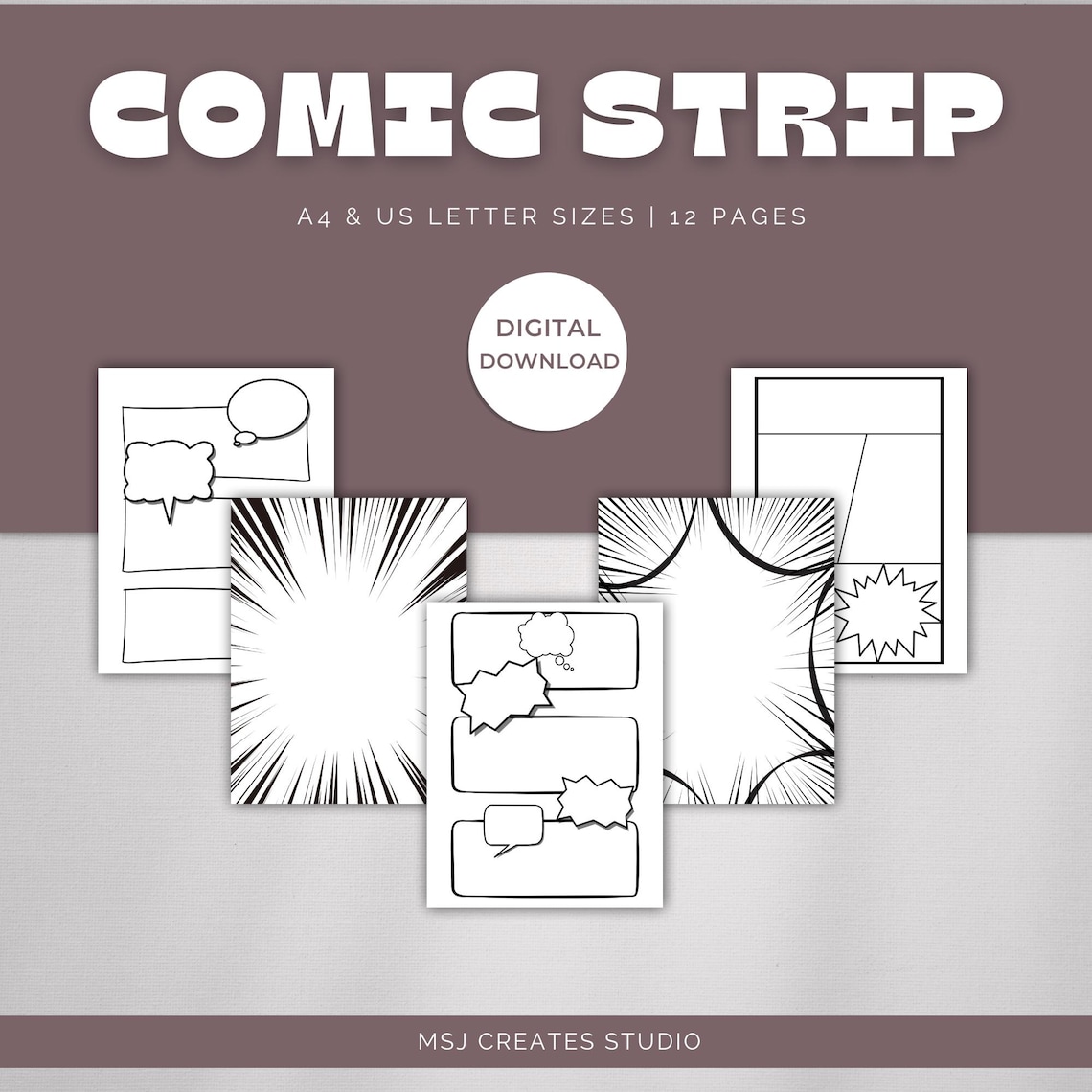 Printable Blank Comic Strip Templates | 12 Page DIY Comic Book for Kids ...