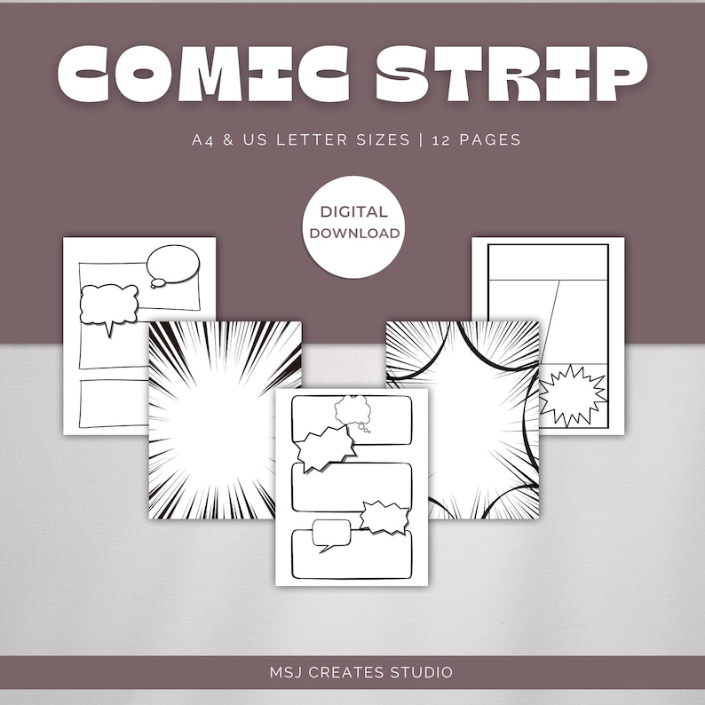 Printable Blank Comic Strip Templates | 12 Page DIY Comic Book for Kids ...