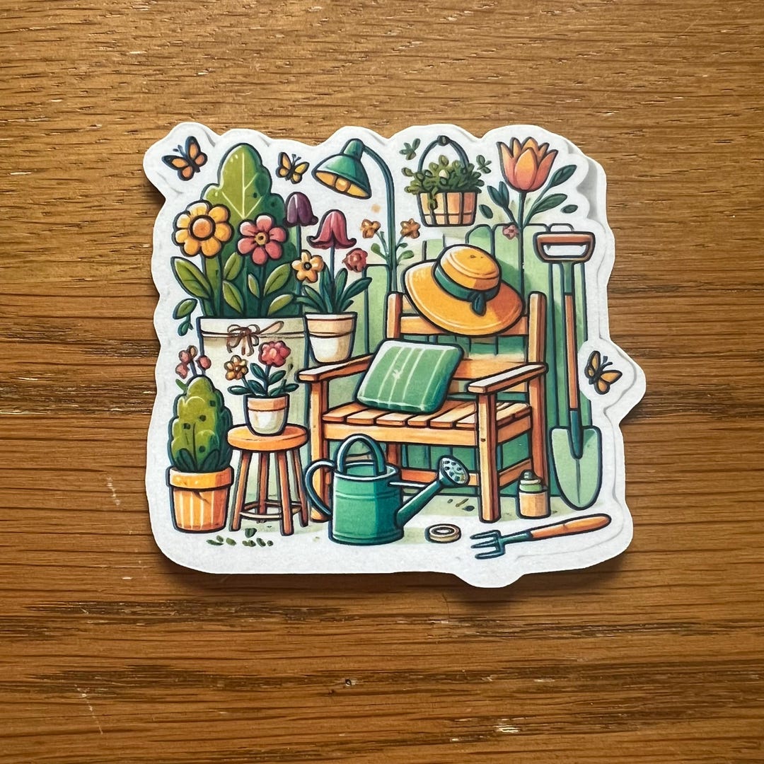 Cottagecore Gardener's Shed Sticker: Waterproof Garden Tools & Flowers ...