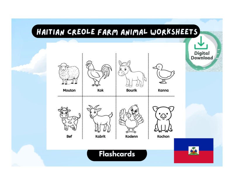 Farm Animals Printable | Learn Haitian Creole for Toddlers | Bilingual ...
