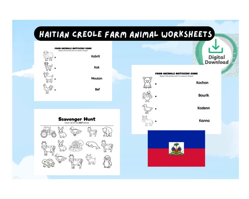 Farm Animals Printable | Learn Haitian Creole for Toddlers | Bilingual ...