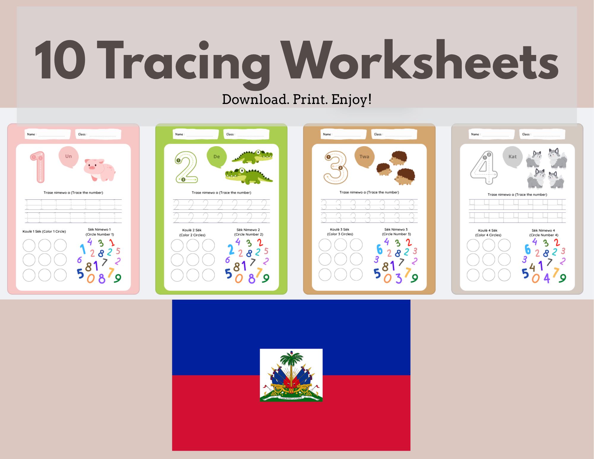 Learn Numbers 1-10 in Haitian Creole – Printable Worksheet for Toddlers ...