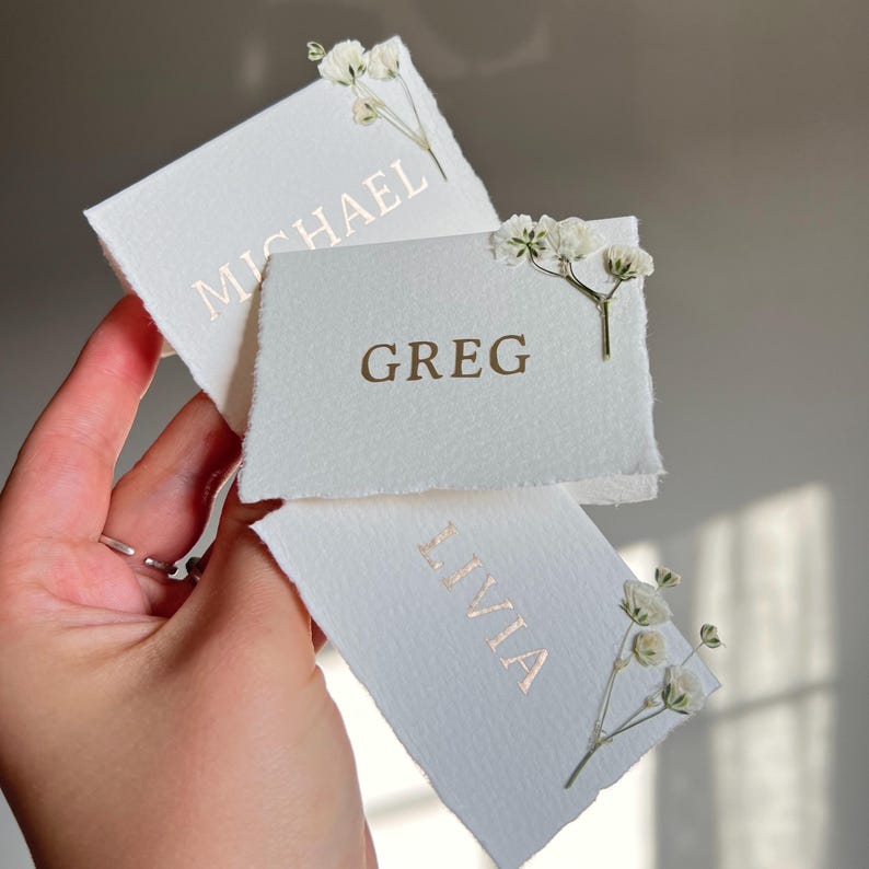 Personalized Wedding Folded Place Cards Baby Breath Flower Handmade ...
