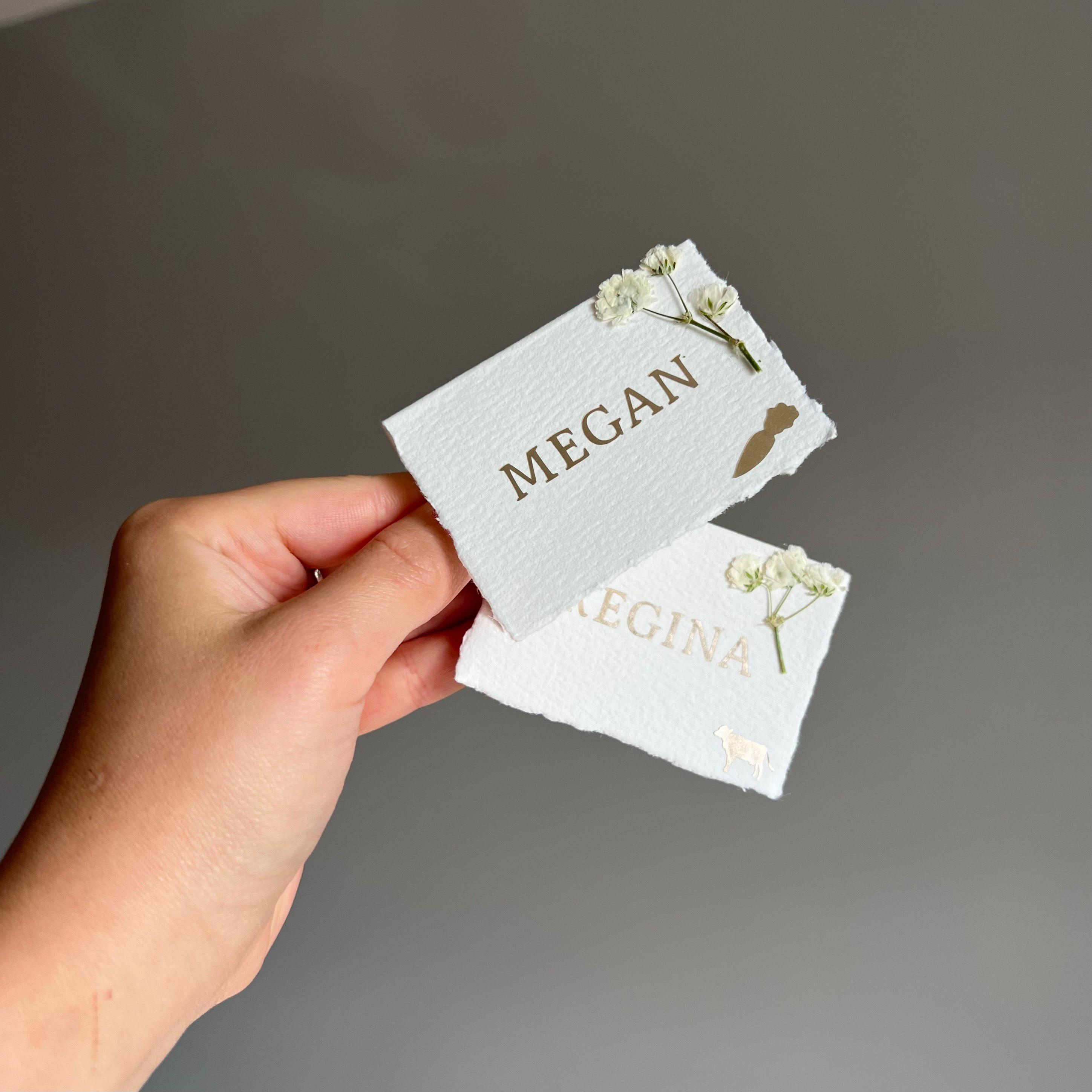 Personalized Wedding Folded Place Cards Baby Breath Flower Handmade ...