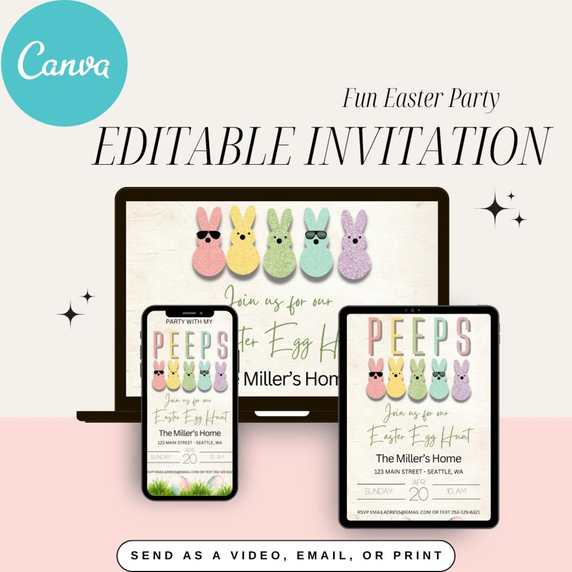 Editable Digital Peeps Party Invitation, Spring Template Invitations ...