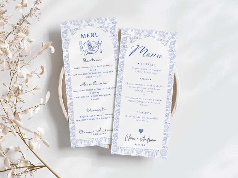 Editable Wedding Bridal Shower Menu Card Canva Template Coastal Beach ...