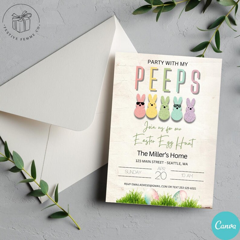 Editable Digital Peeps Party Invitation, Spring Template Invitations ...