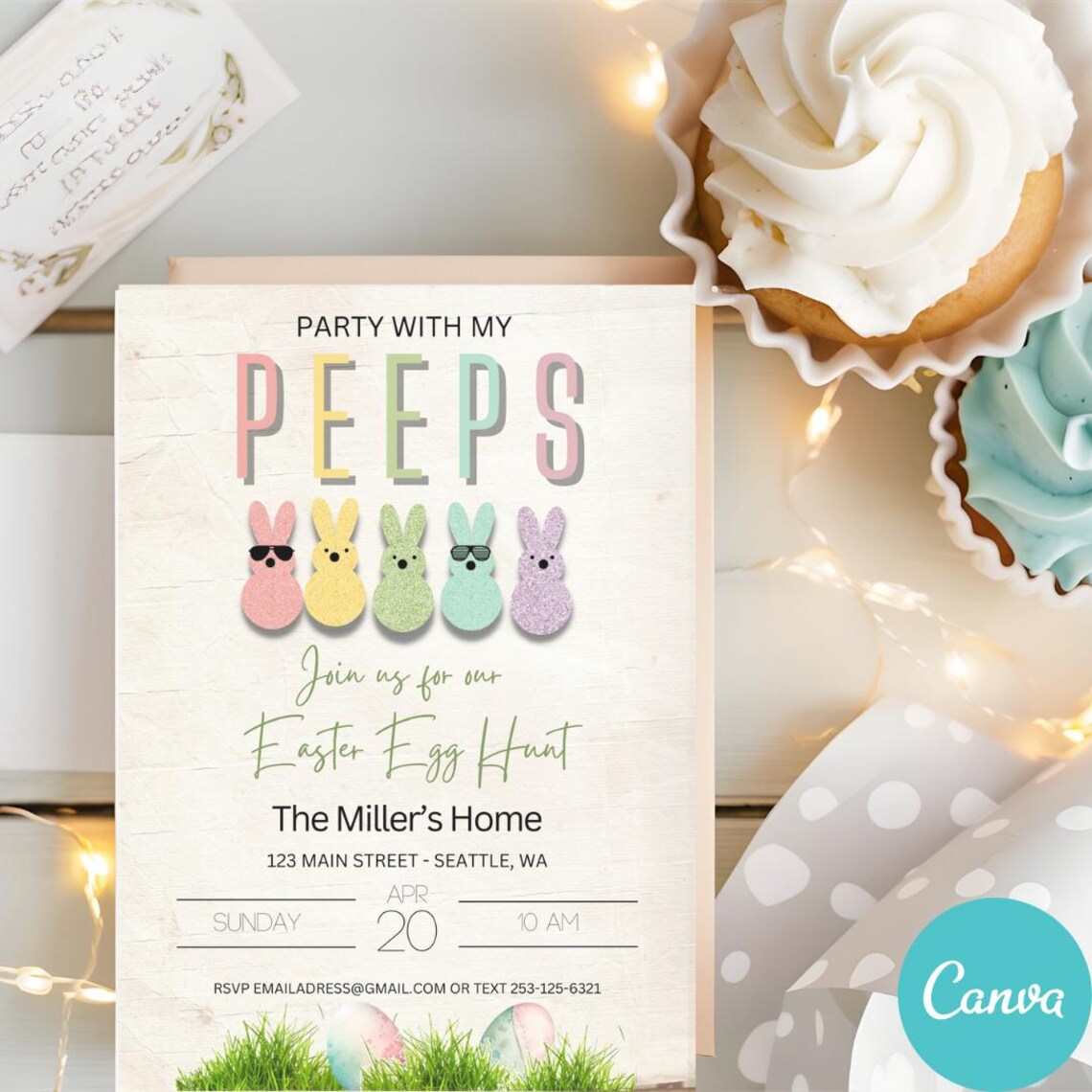 Editable Digital Peeps Party Invitation, Spring Template Invitations ...