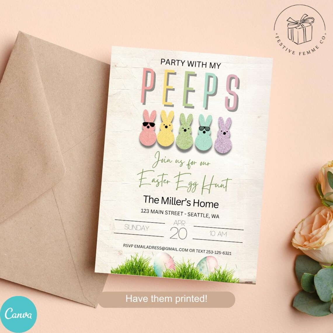 Editable Digital Peeps Party Invitation, Spring Template Invitations ...