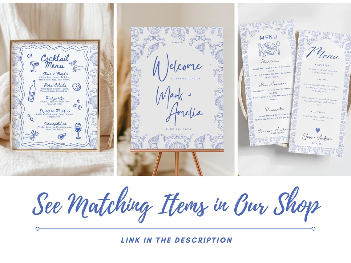 Coastal Seashell Wedding Table Number Sign Template Blue Coquette ...