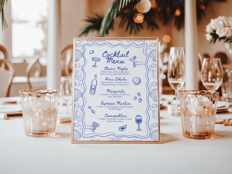 Beach Theme Cocktail Bar Menu Sign Printable Ocean Theme Party ...