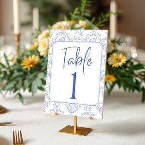 Coastal Seashell Wedding Table Number Sign Template Blue Coquette ...