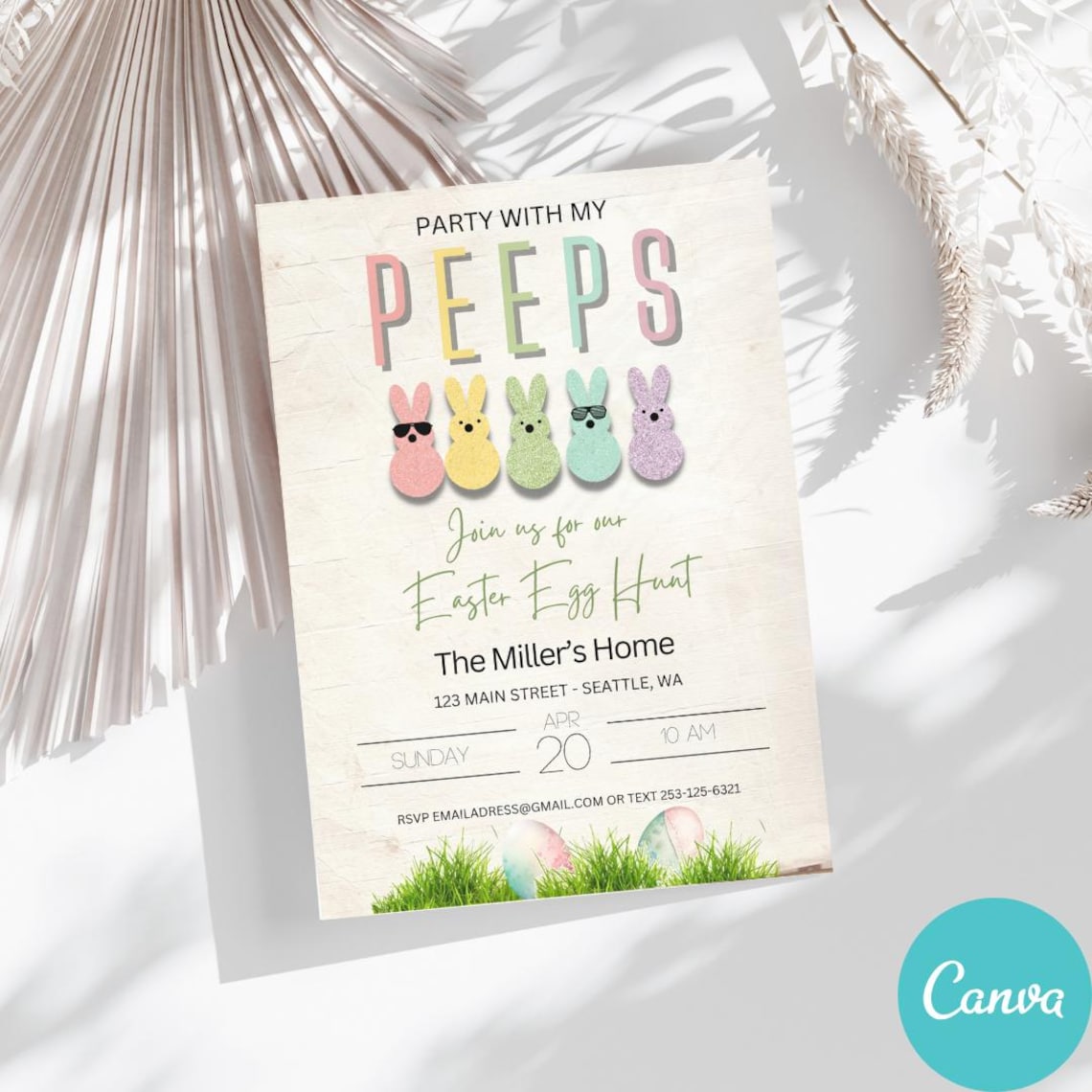 Editable Digital Peeps Party Invitation, Spring Template Invitations ...