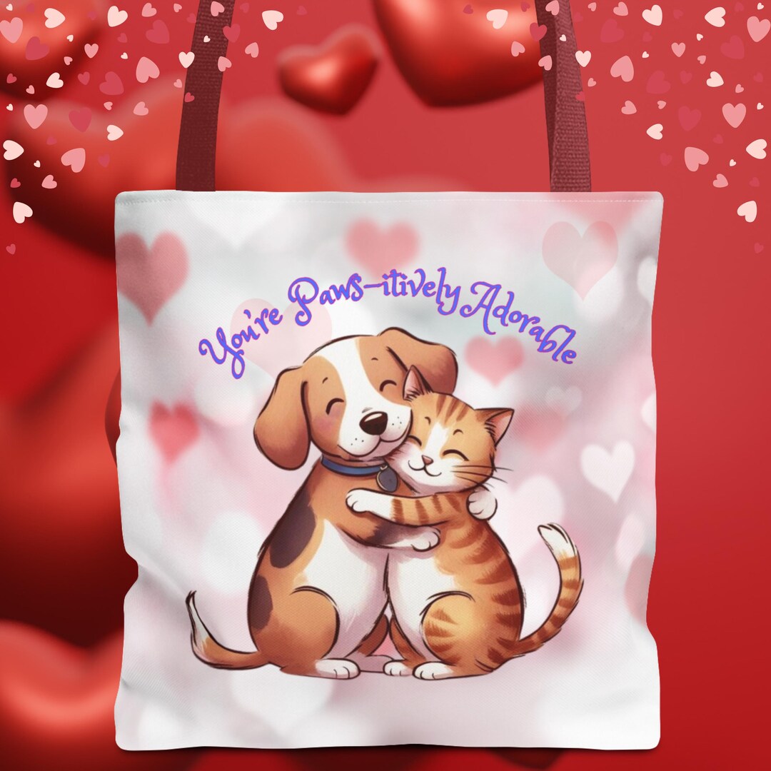 Valentine's Day Tote Bag, Dog and Cat Design, 'you're Paws-itively ...