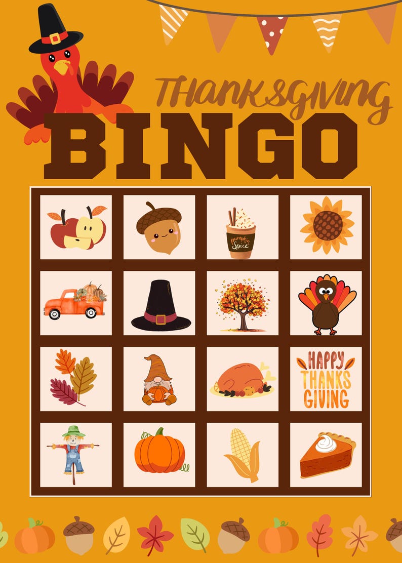 Thanksgiving Bingo Cards - Digital Download! - Etsy