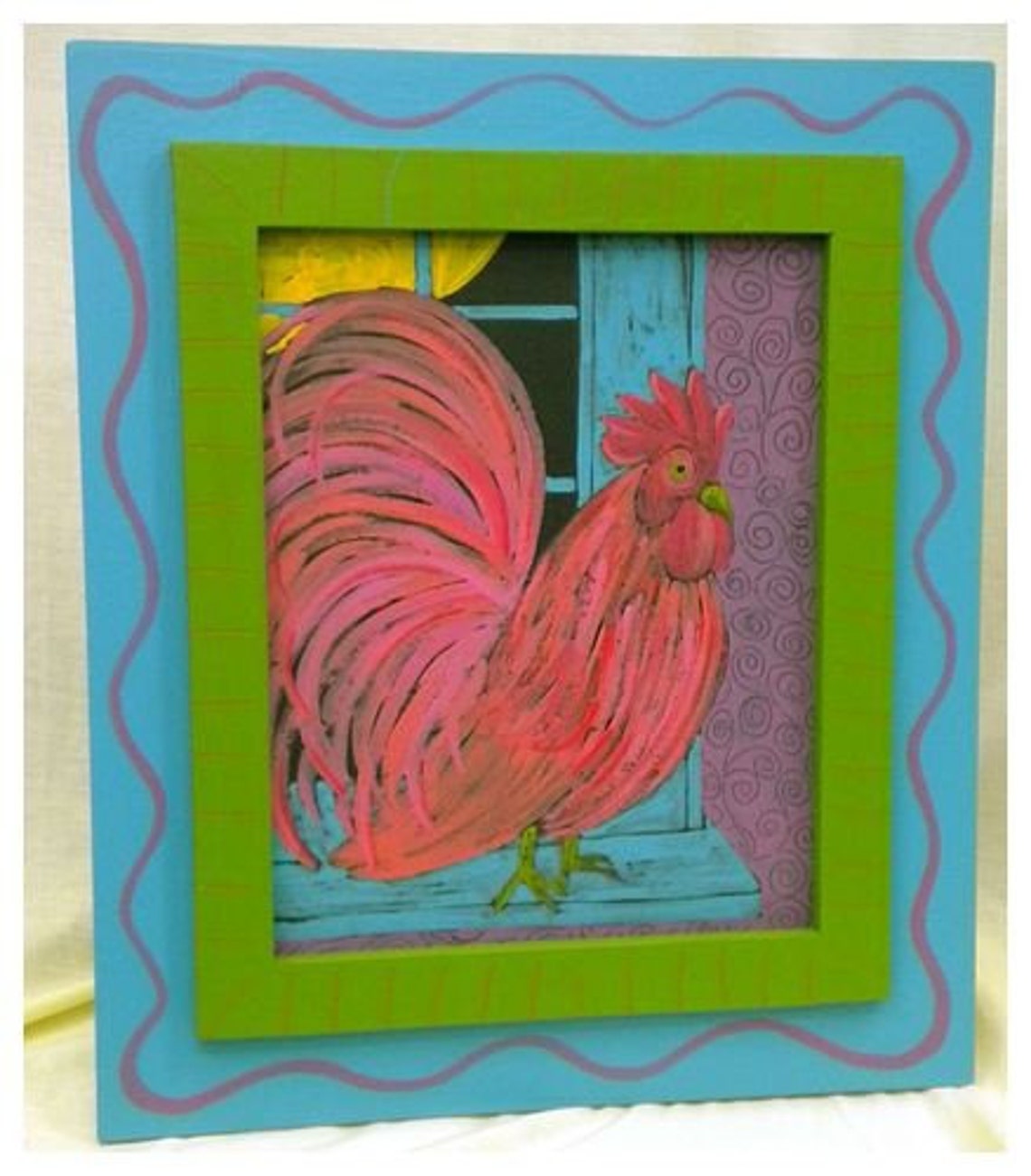 PINK ROOSTER PAINTING orginal acrylic painting | Etsy