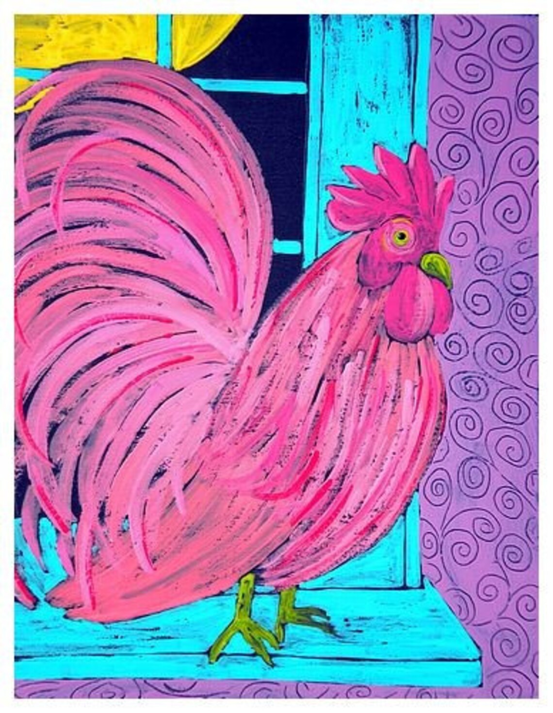 PINK ROOSTER PAINTING orginal acrylic painting | Etsy