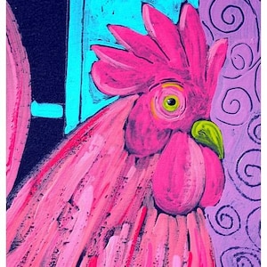 PINK ROOSTER PAINTING orginal acrylic painting | Etsy