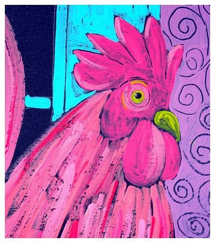 PINK ROOSTER PAINTING orginal acrylic painting | Etsy