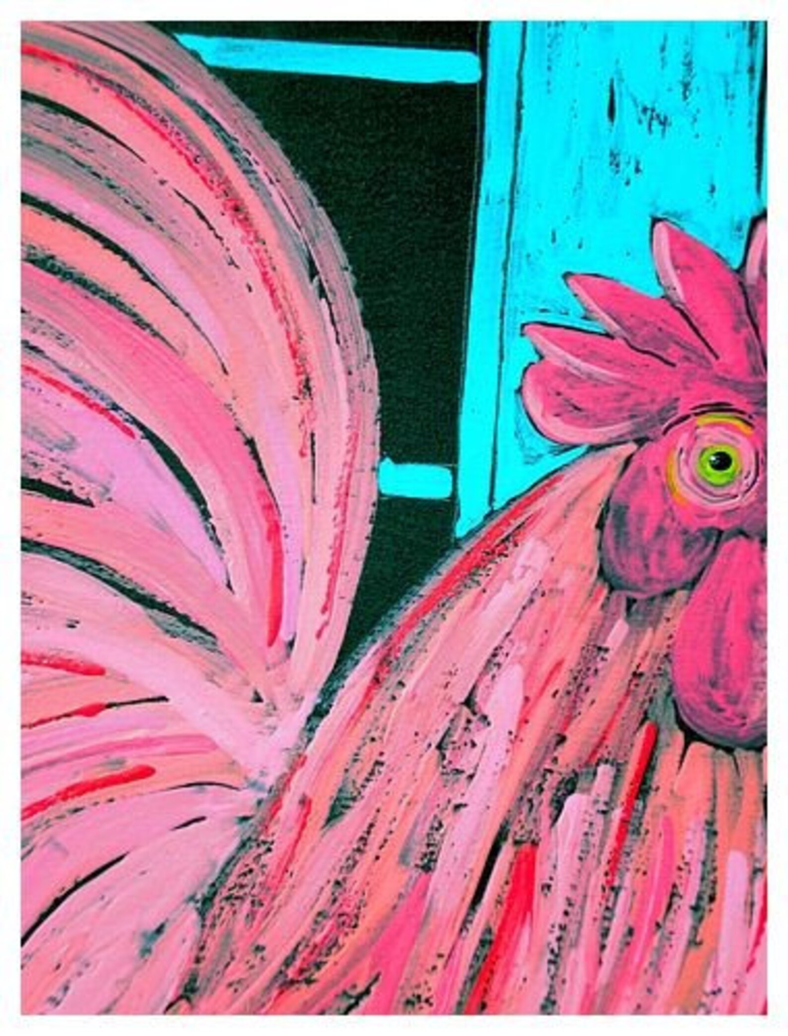 PINK ROOSTER PAINTING orginal acrylic painting | Etsy