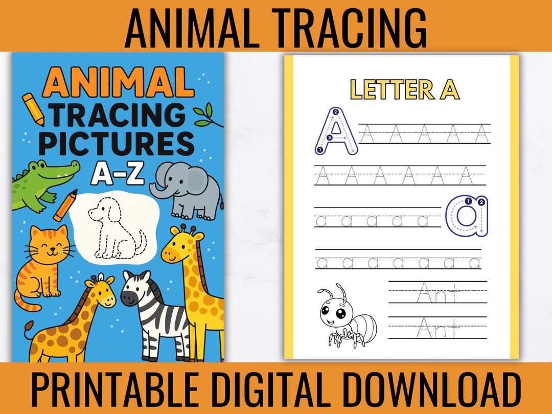 Animal Tracing A-Z Worksheet, Kids Handwriting Practice (digital ...