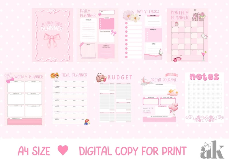 Girly Coquette Pink Digital Planner: Daily, Weekly, Budget (PDF ...