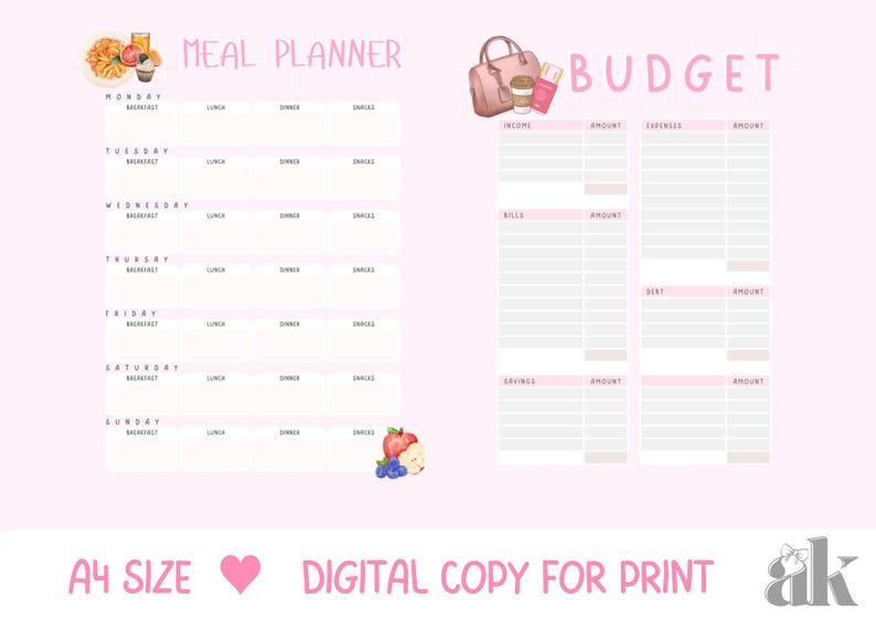 Girly Coquette Pink Digital Planner: Daily, Weekly, Budget (PDF ...