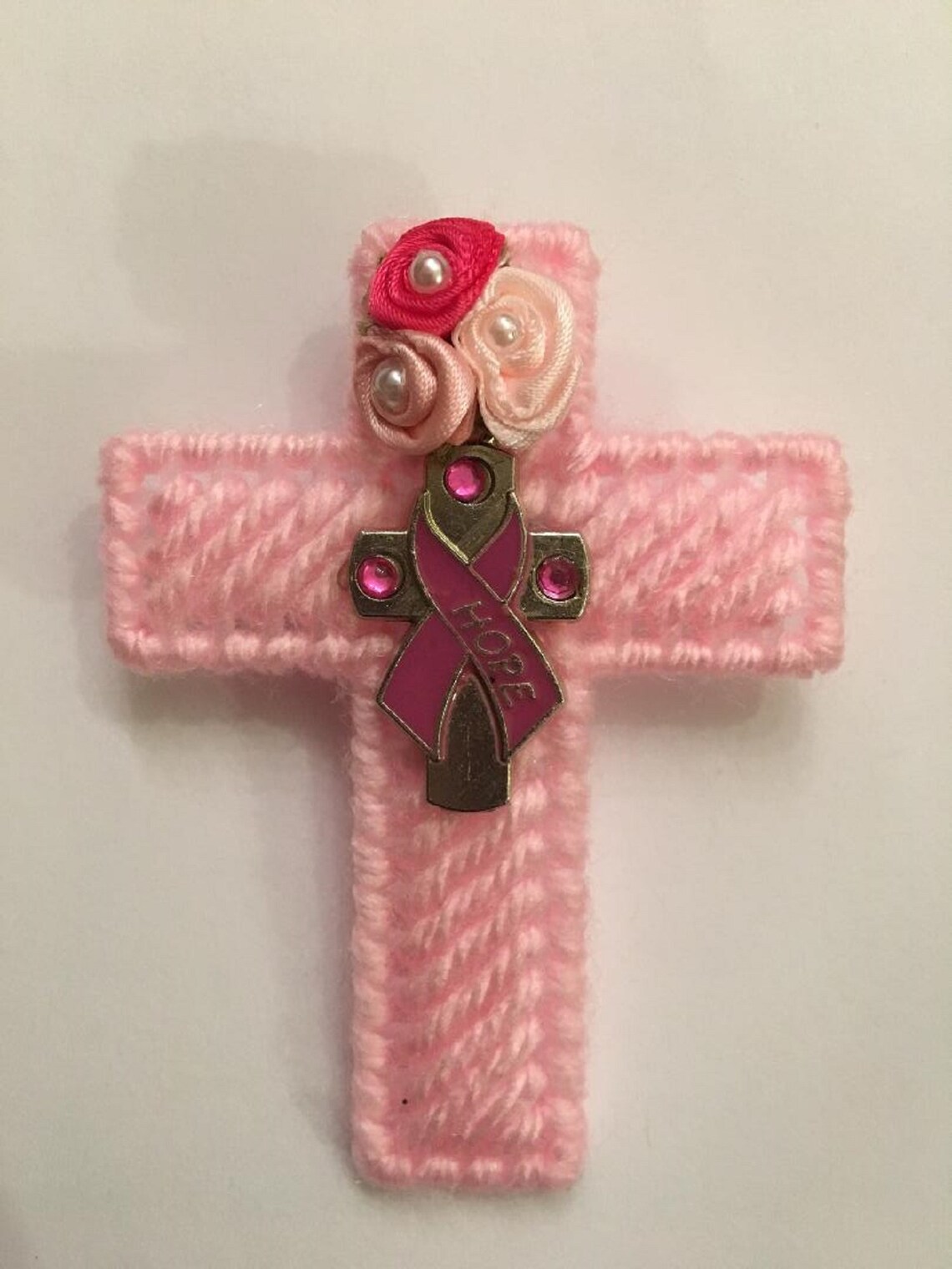 LC0020. Small Pink Awareness hope Cross With Flowers - Etsy